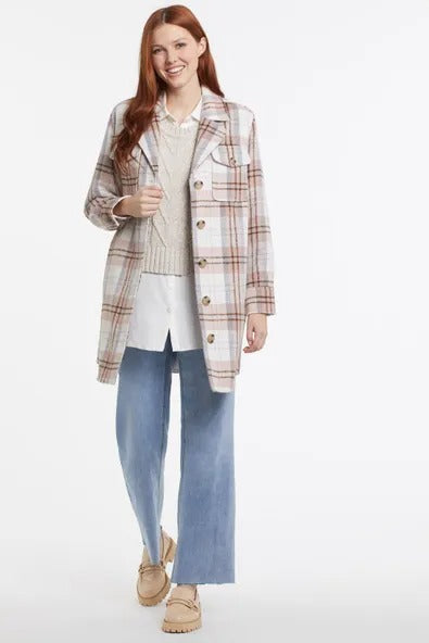 Long Plaid Shacket with Notch Collar